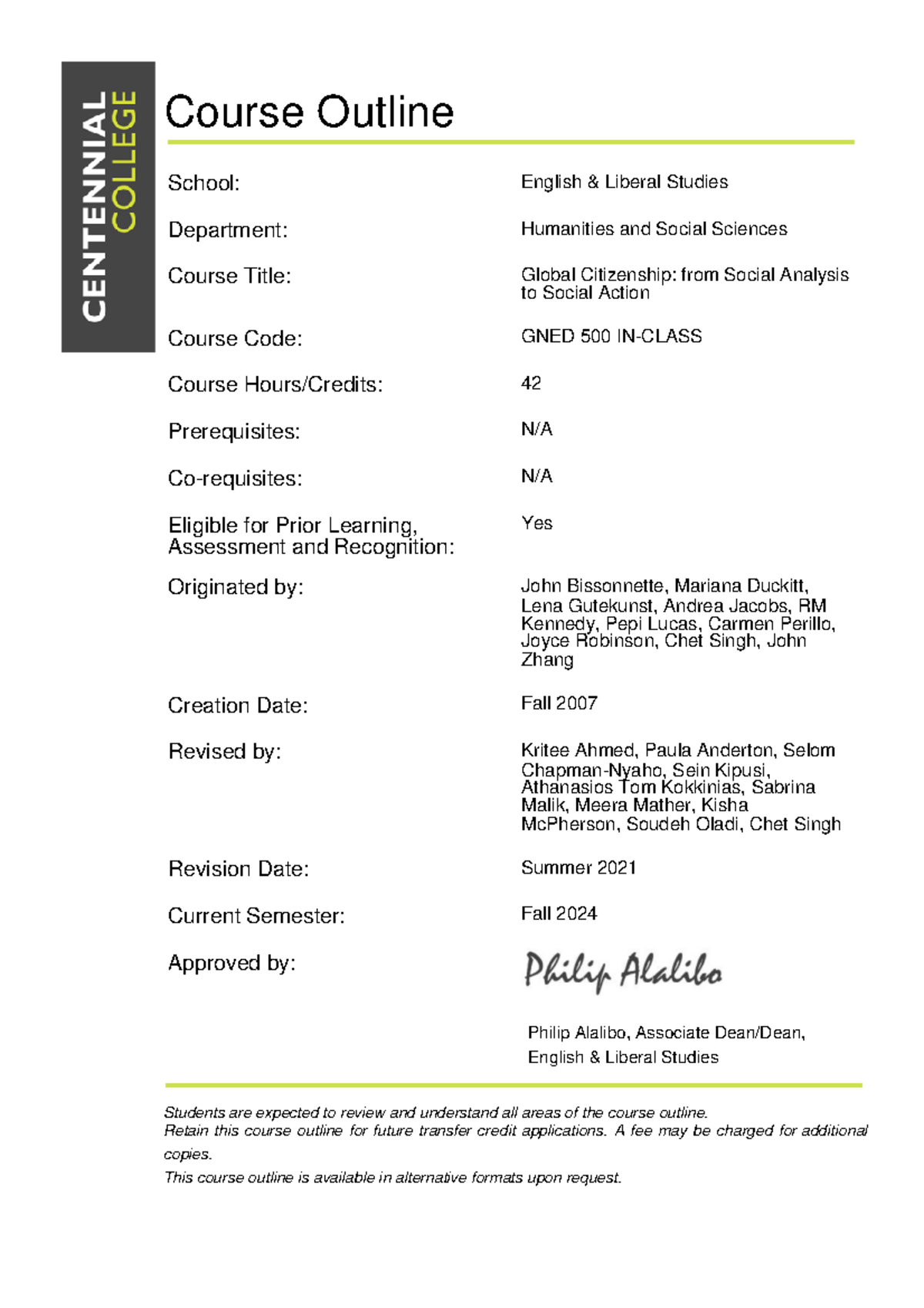 Course Outline GNED 500 IN- Class F2024 - Course Outline School ...