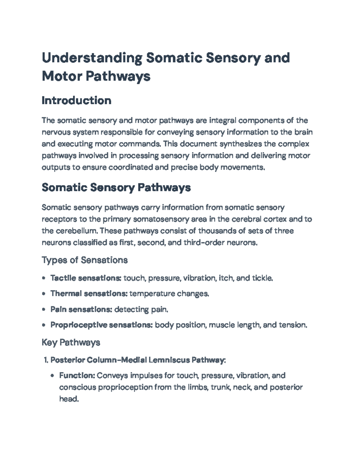 Understanding Somatic Sensory and Motor Pathways - Anatomy & Functions ...