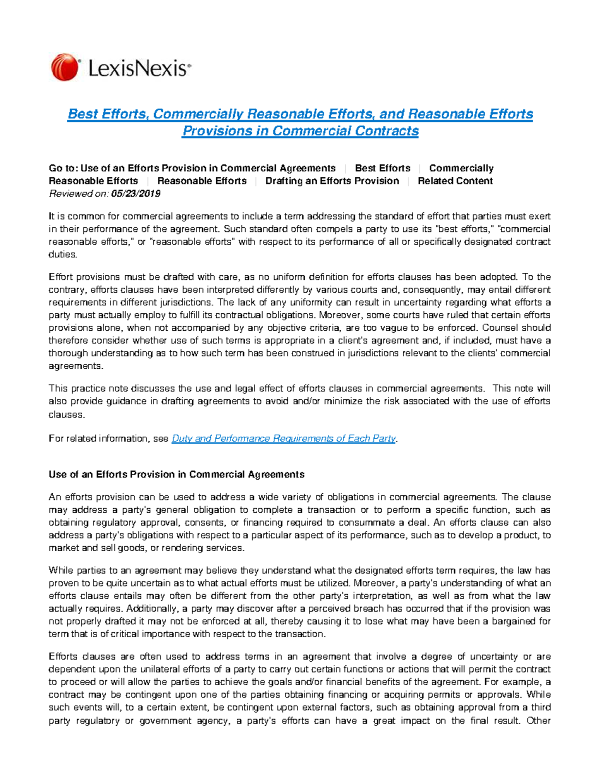 Commercial Transactions: Best Efforts, Commercially Reasonable Efforts ...