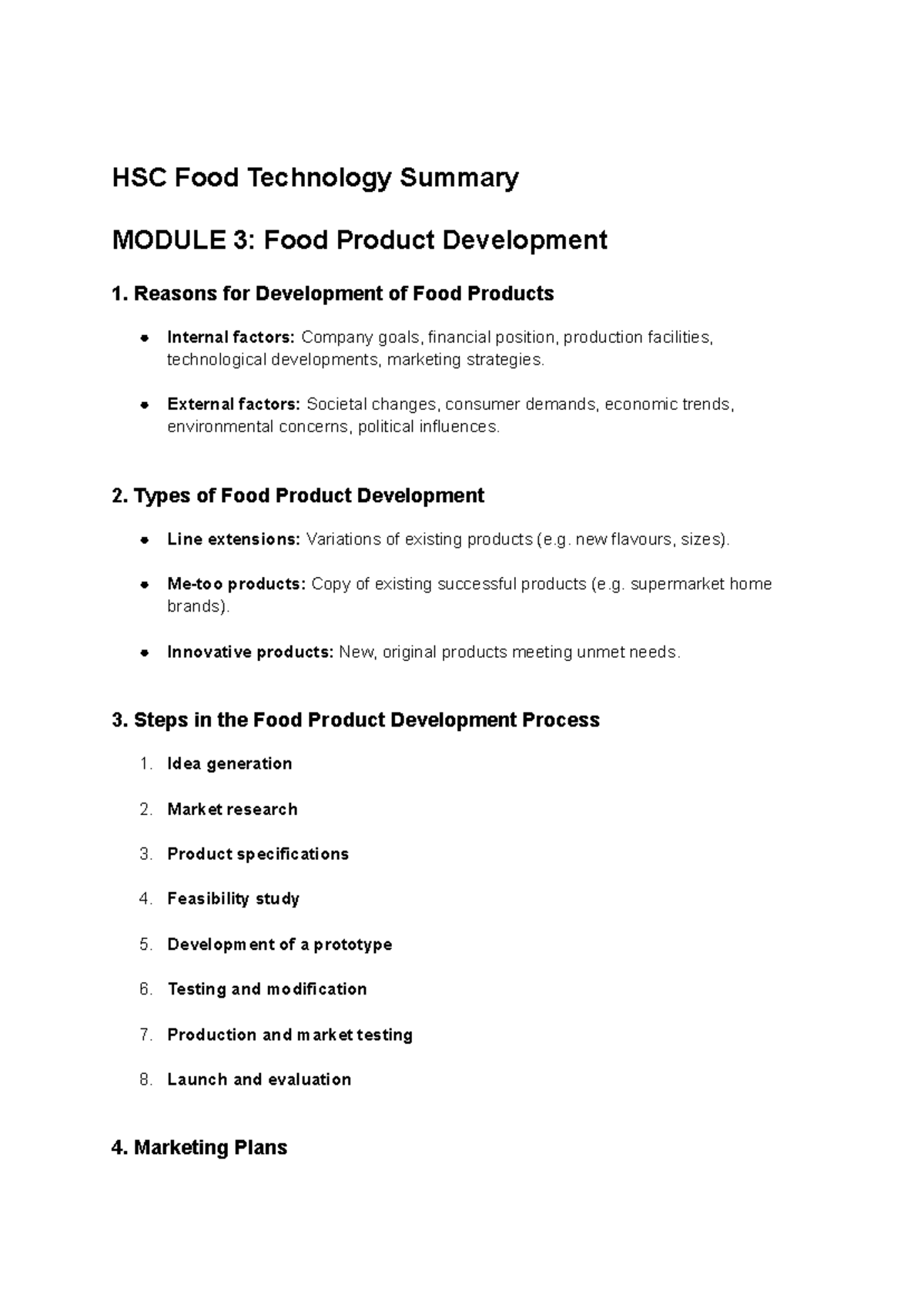 HSC Food Technology Summary: Module 3 - Food Product Development - Studocu