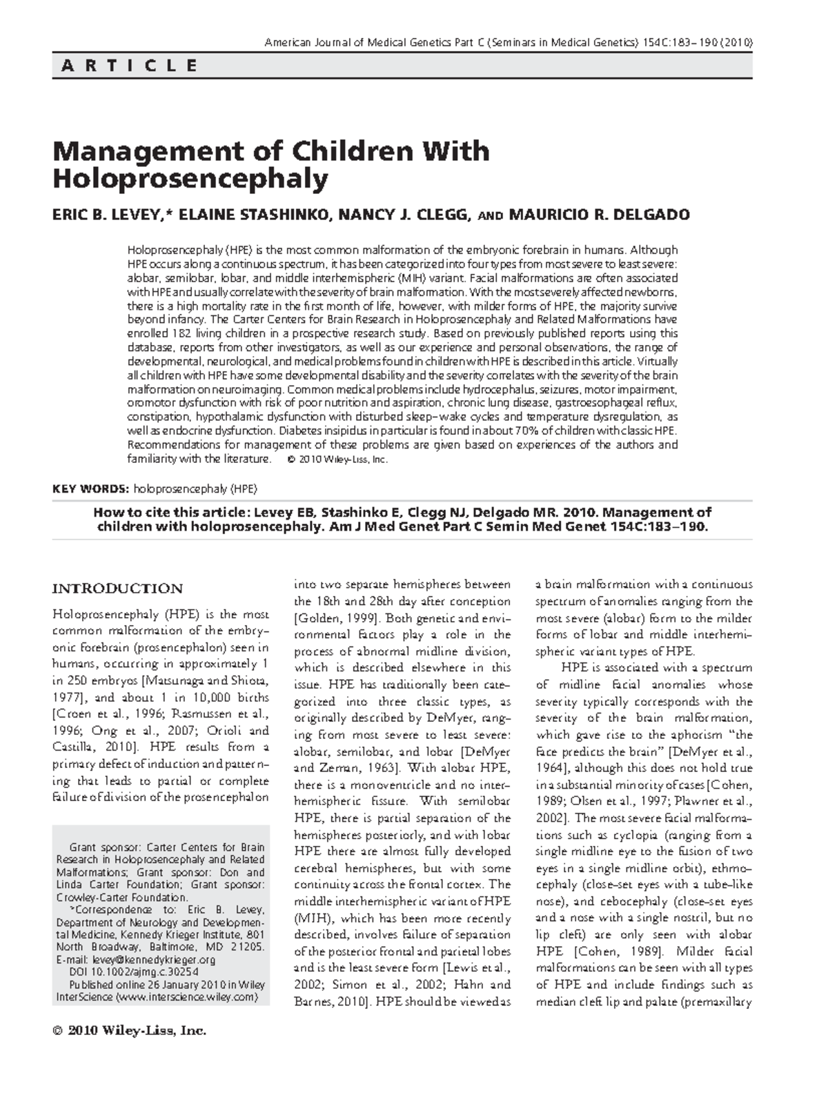 Management Approaches for Children with Holoprosencephaly (HPE) - AJMG ...