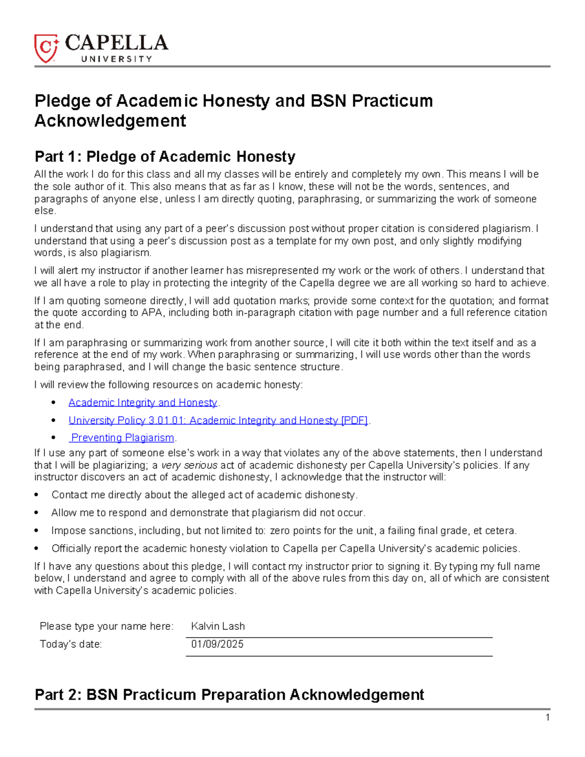 NURS-FPX4000 Academic Honesty Pledge & BSN Practicum Prep - Studocu