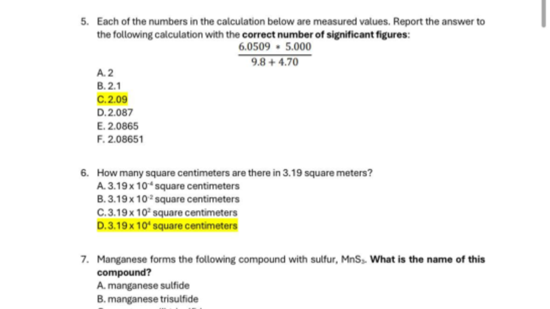 Chemistry 101 - Practice Problems on Significant Figures & Compounds ...