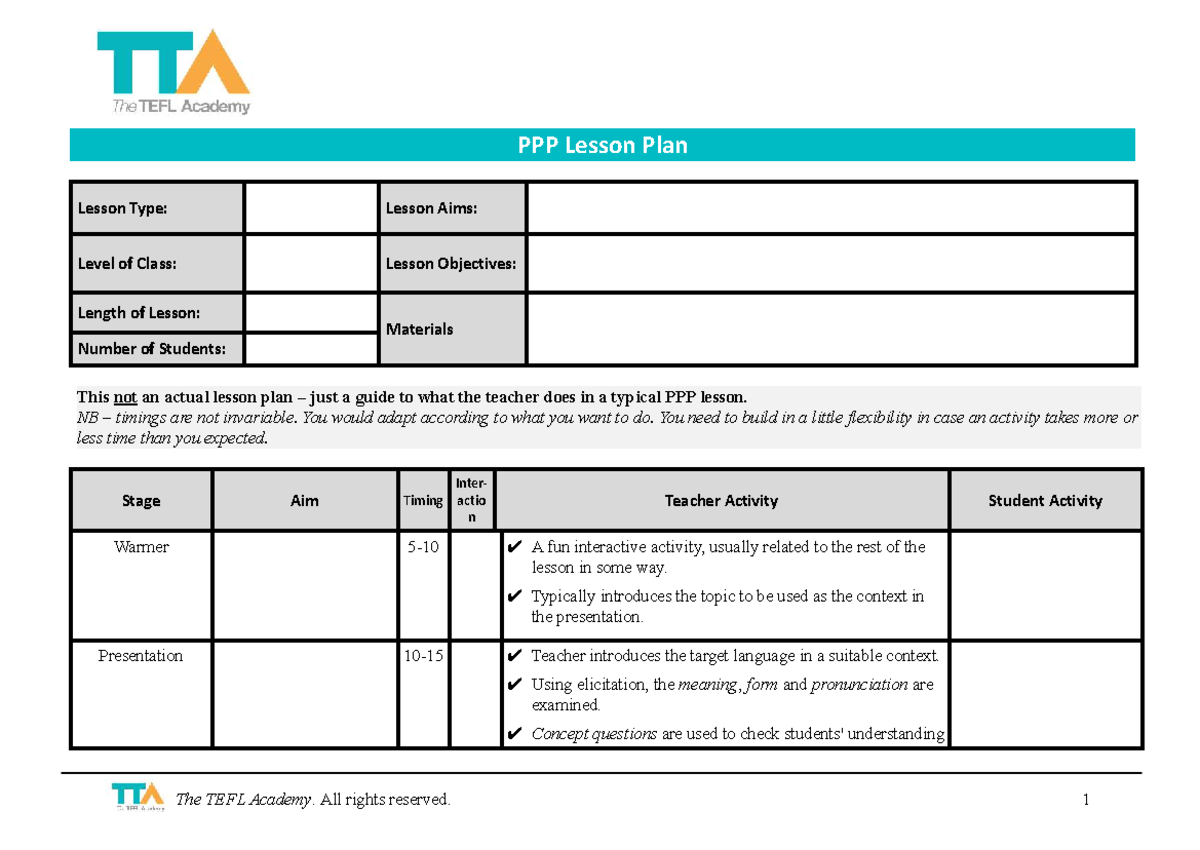 Unit 7: PPP Lesson Plan Guide - April 2020 - Studocu