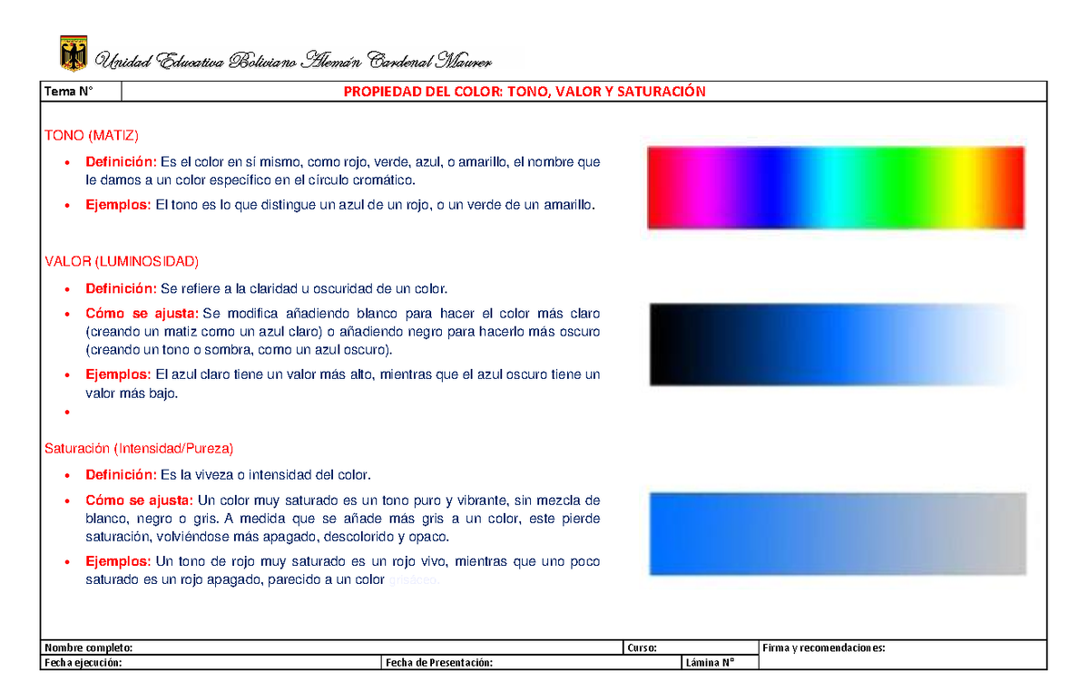 Propiedades del Color: Tono, Valor y Saturación (Curso de Arte) - Studocu