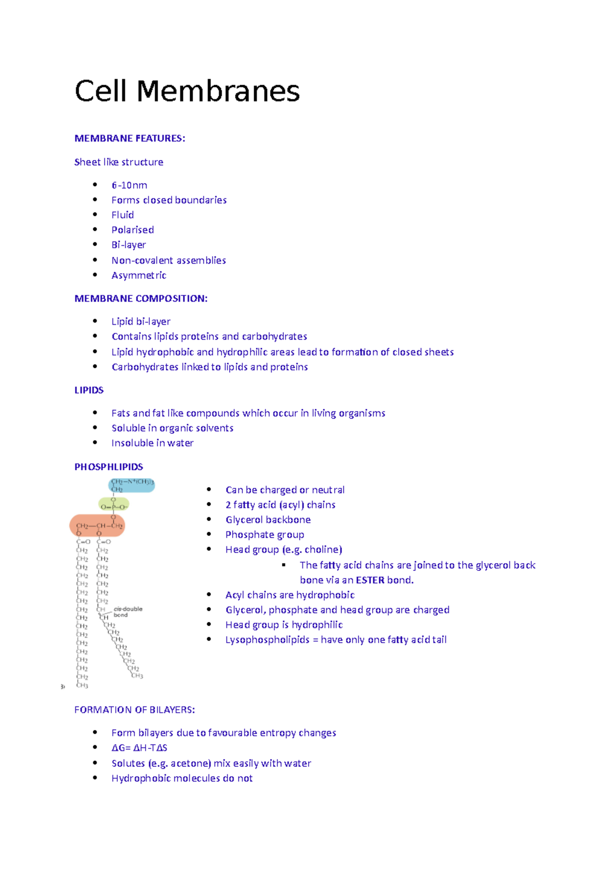 Cell Membranes - Lecture notes, lectures 1 - 24 - Cell Membranes ...