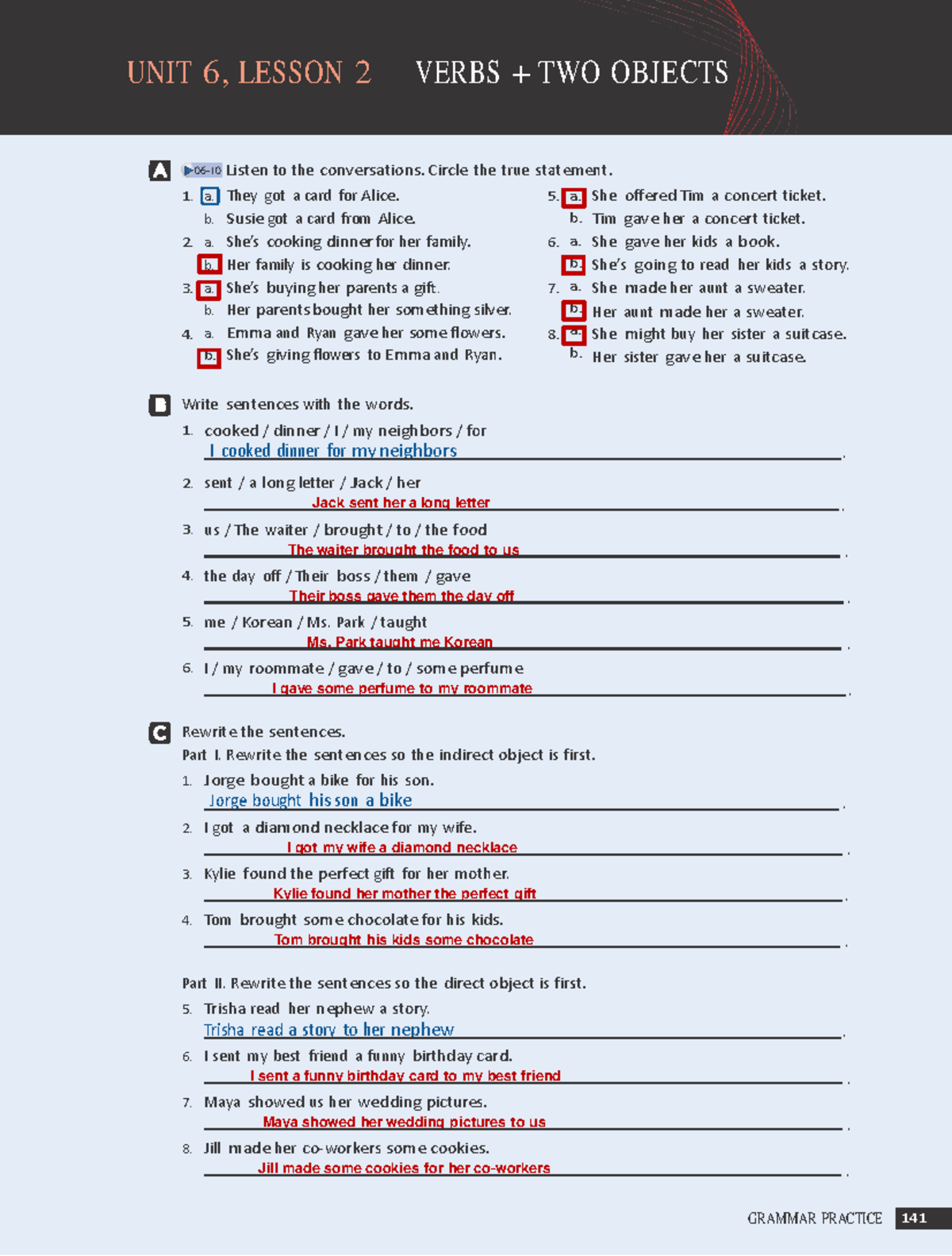 UNIT 6 - Lesson 2: Verbs with Two Objects (Grammar Practice) - Studocu