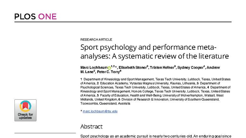 Sport Psychology and Performance: A Systematic Review of Meta-Analyses ...