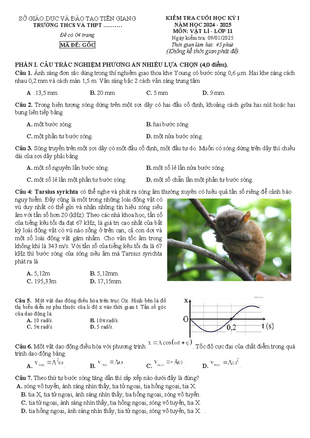 KIỂM TRA CUỐI HỌC KỲ I MÔN VẬT LÍ LỚP 11 - NĂM HỌC 2024-2025 - Studocu