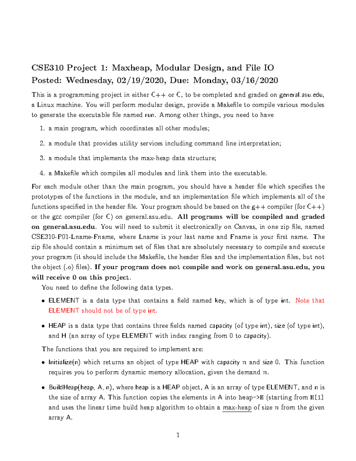 CSE310-P01 Project 1: Instructions for Maxheap Implementation - Studocu