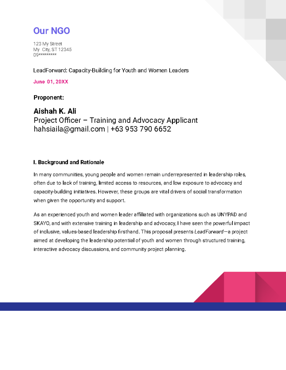 Project Proposal: Empowering Youth & Women Leaders (NGO 123) - Studocu