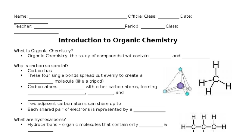 Unit 12: Organic Chemistry - Intro to Alkanes Practice Notes - Studocu