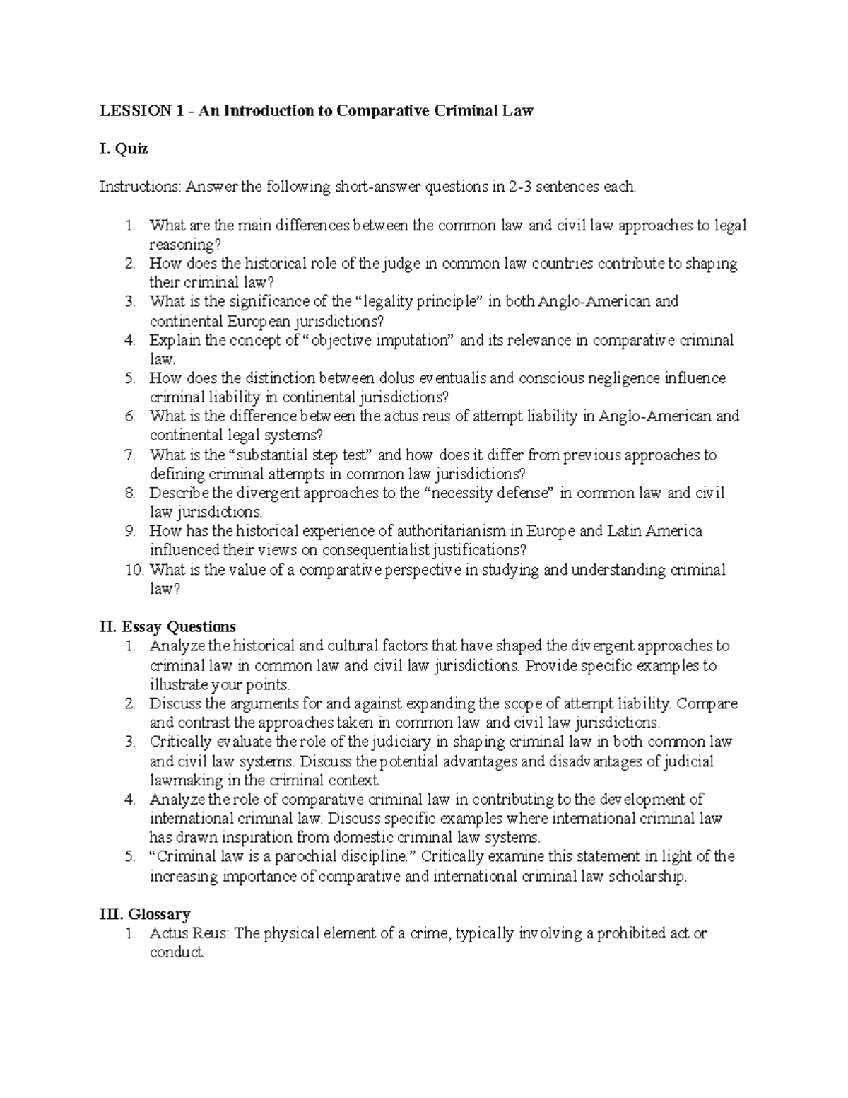 Comparative Criminal Law Study Guide - Nov 2024 (L1 & L2) - Studocu