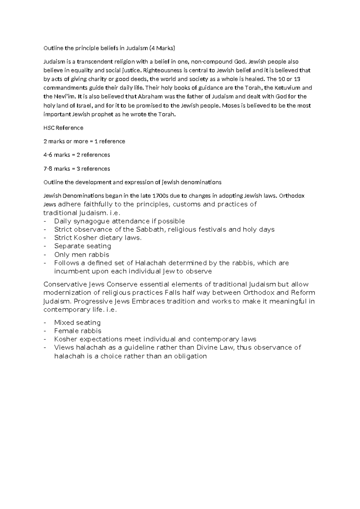Judaism: Principal Beliefs & Denominations Overview (HSC) - Studocu