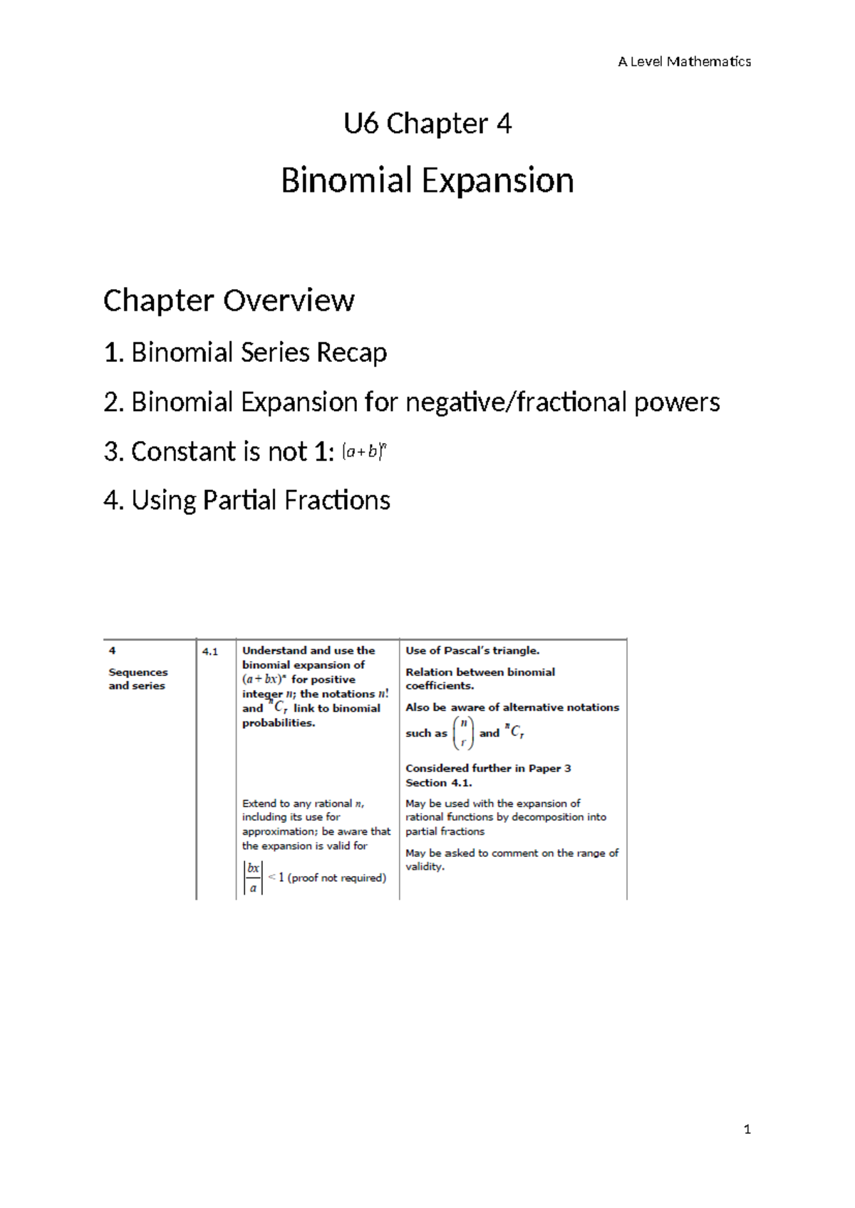 A Level Mathematics U6 Chapter 4: Binomial Expansion Overview - Studocu