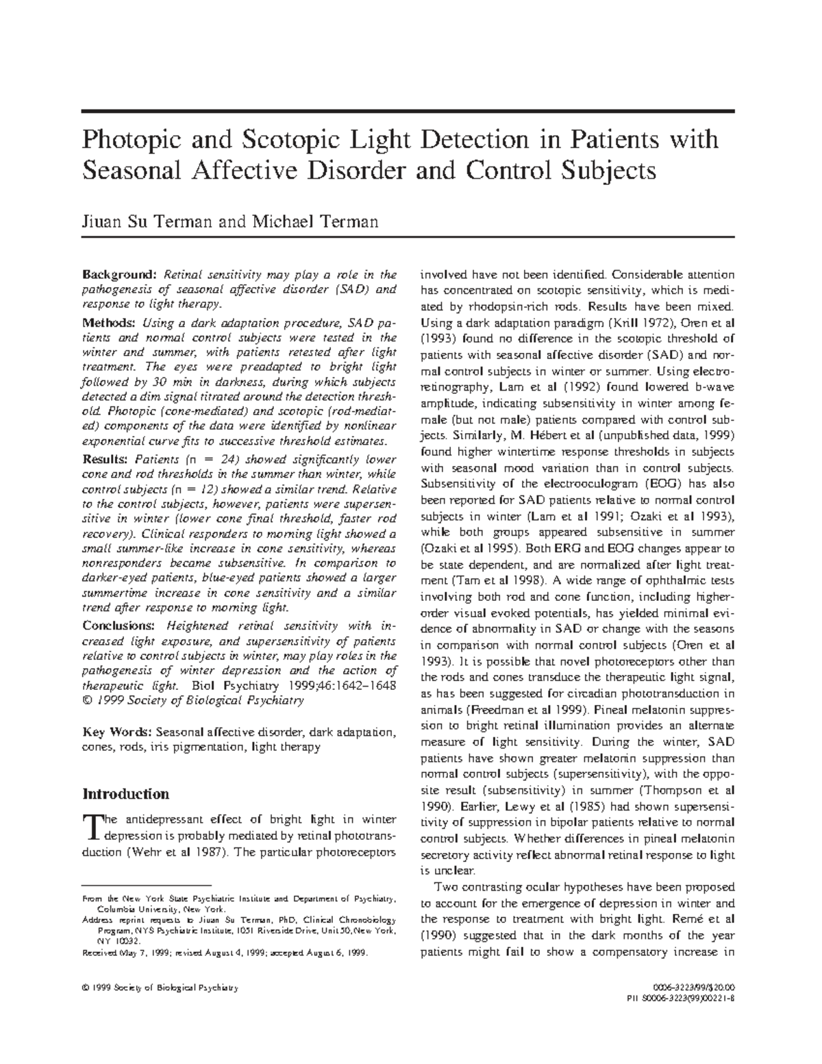 Effect of Bright Light Therapy on Dark Adaptation in SAD Patients (BIOL ...