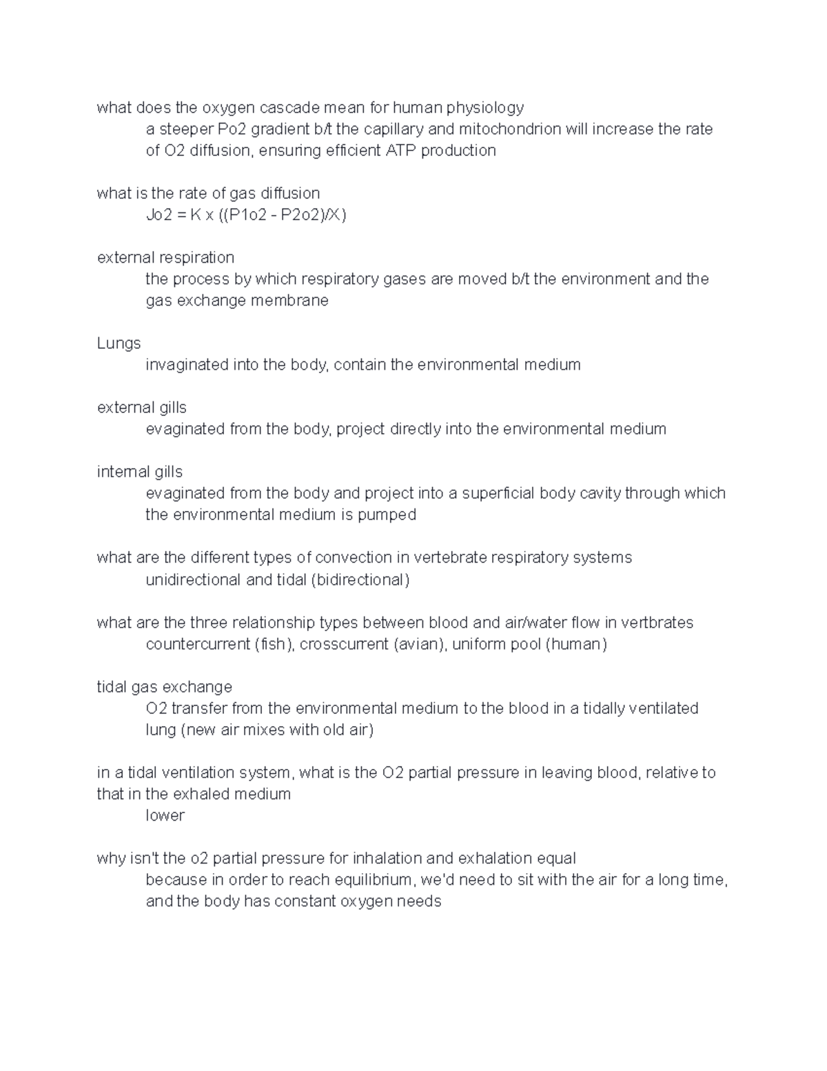 Oxygen Cascade and Gas Diffusion in Human Physiology: Lecture Notes ...