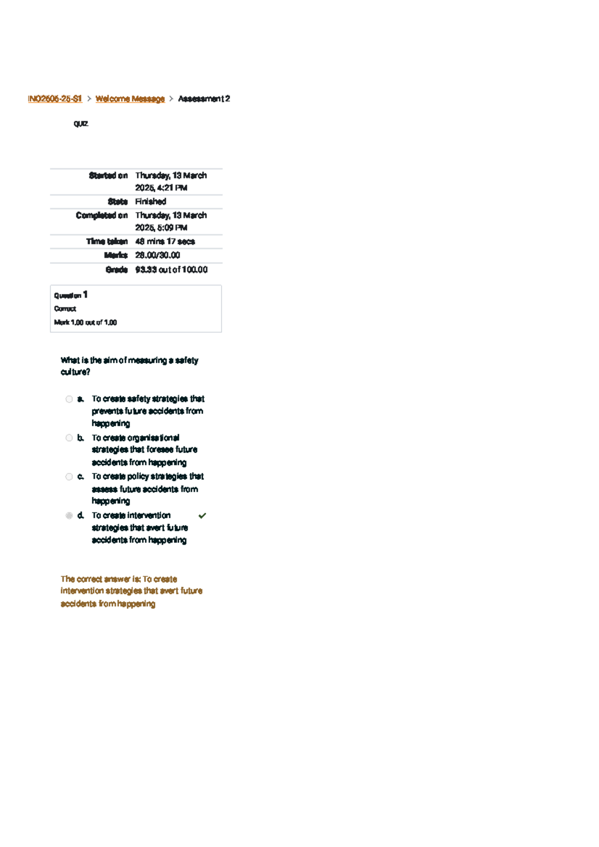 MNG2601 - Assessment 2: Safety Culture Quiz Analysis and Insights - Studocu