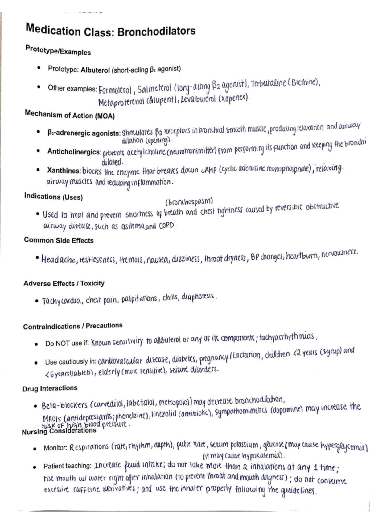 Medication Class Overview: Bronchodilators & Albuterol (PHRM 101) - Studocu