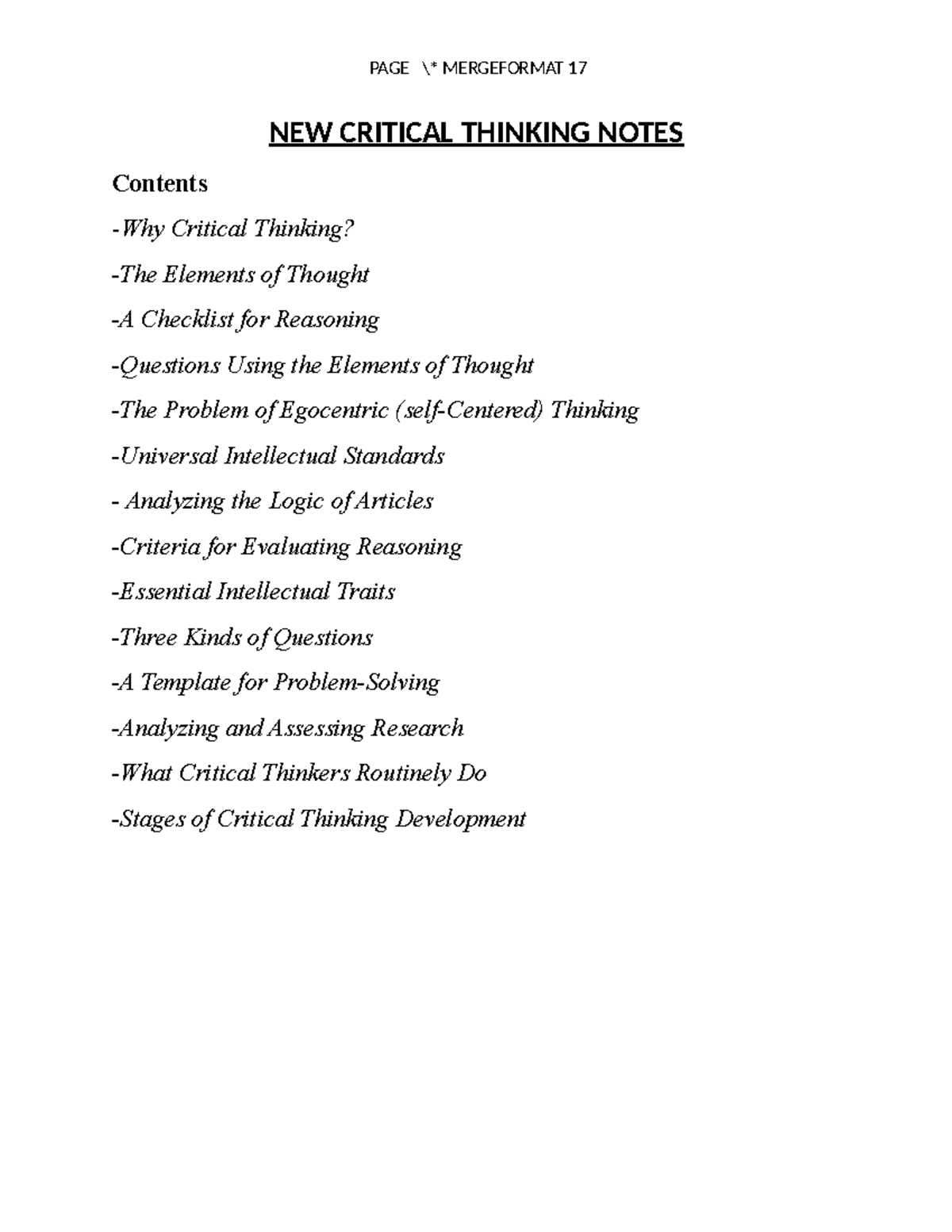 Revised Critical Thinking Notes (CT101) - Studocu