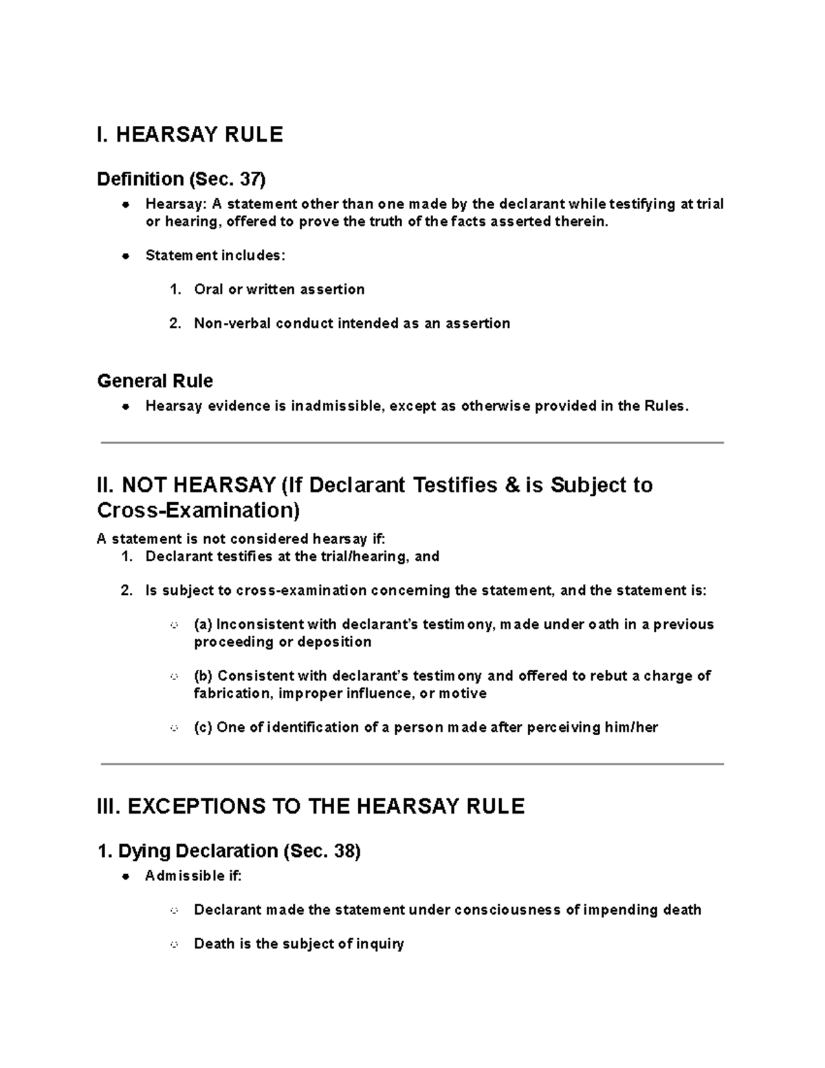 I. Hearsay Rule & Exceptions: A Comprehensive Overview (Law 101) - Studocu
