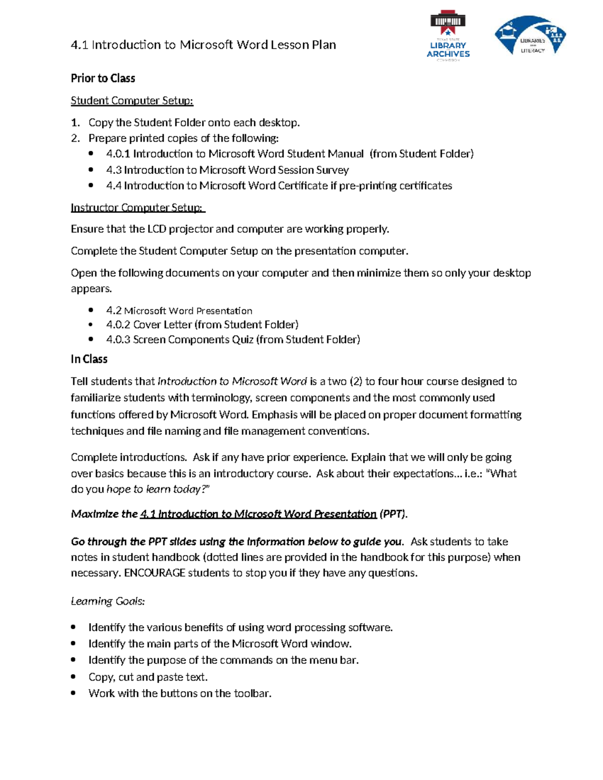 4.1 Microsoft Word Introductory Lesson Plan for Student Setup - Studocu