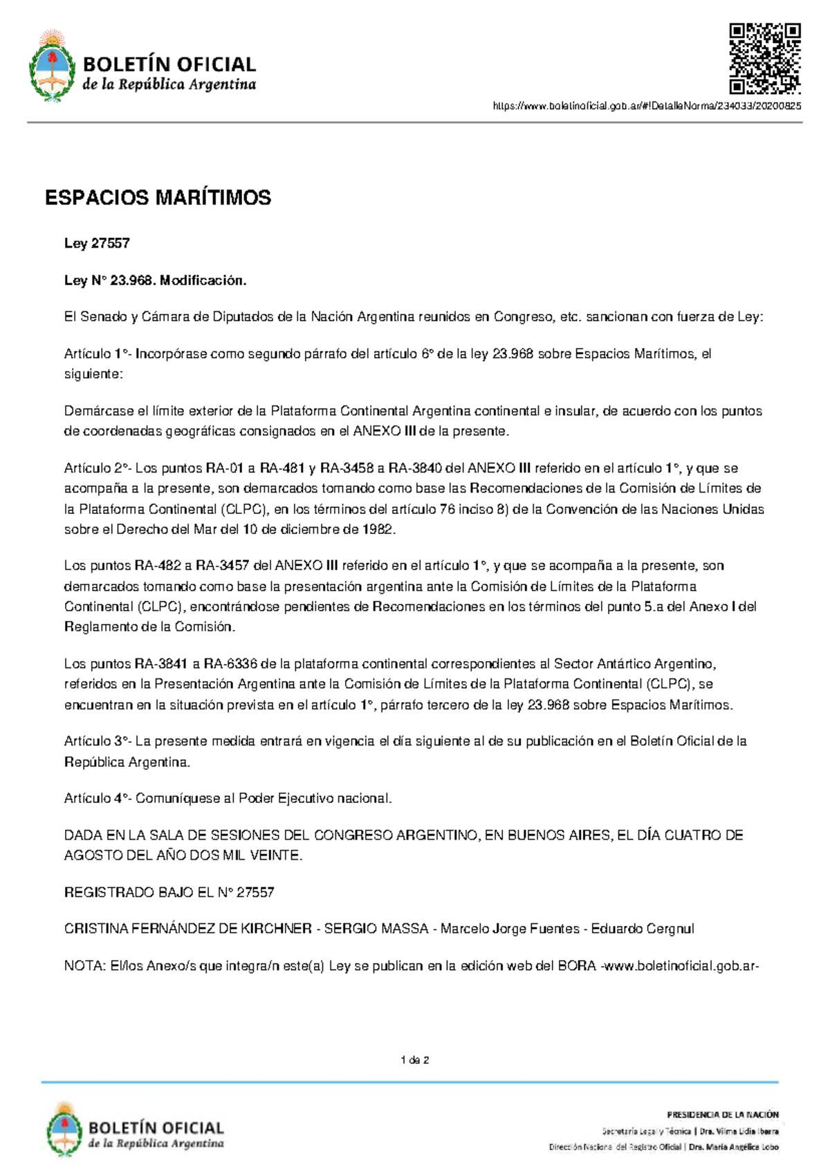 Ley 27557: Modificación sobre Límites de la Plataforma Continental ...