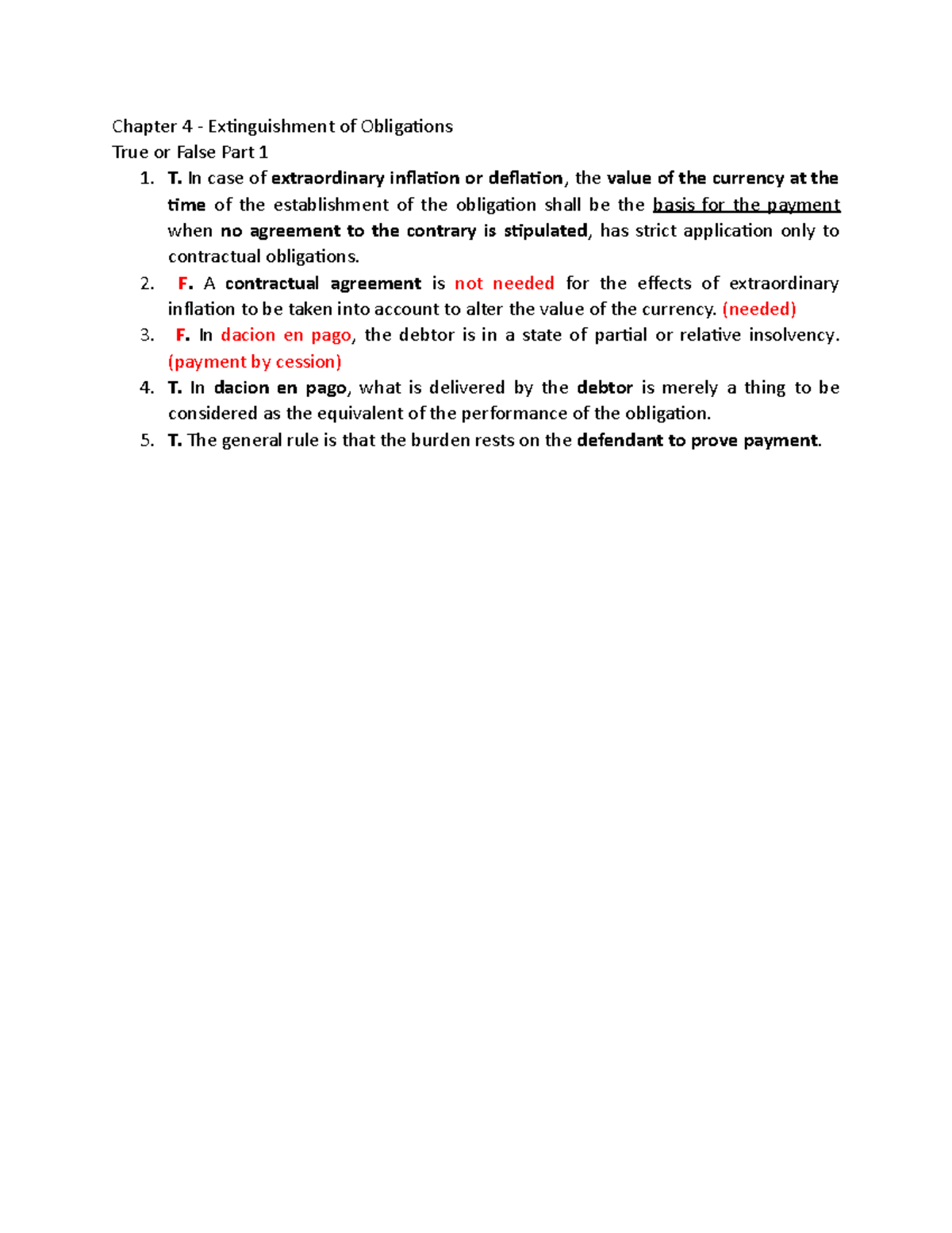 Chapter 4 - Extinguishment of Obligations: True or False Quiz - Studocu
