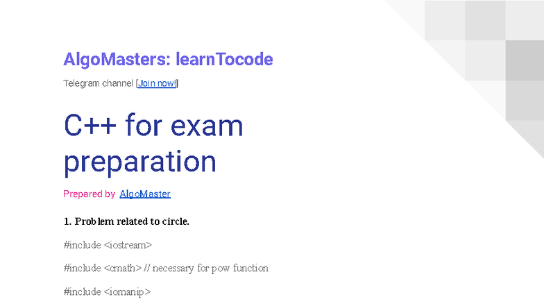 C++ Exam Prep: AlgoMasters Programming Concepts and Structures - Studocu