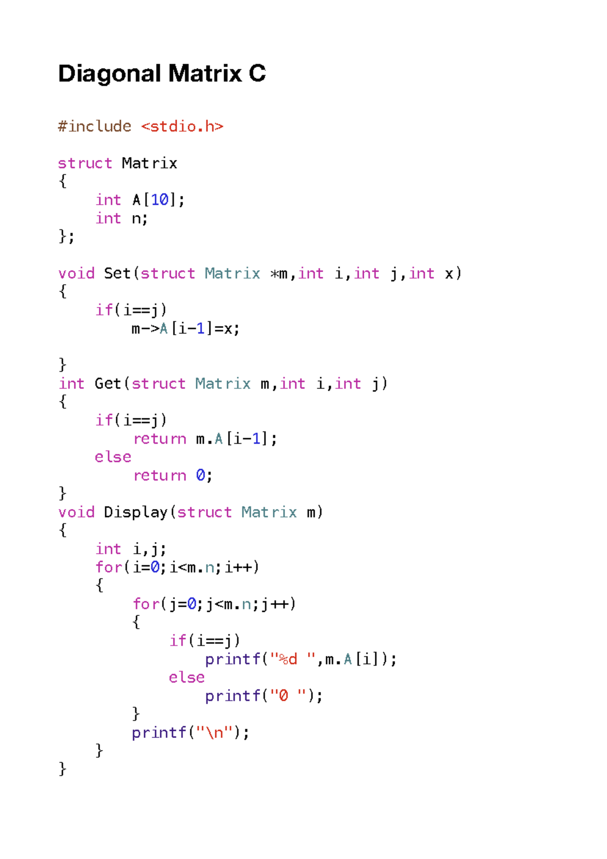 144 - 43 - Lorem - Diagonal Matrix C #include struct Matrix { int A[ 10 ...