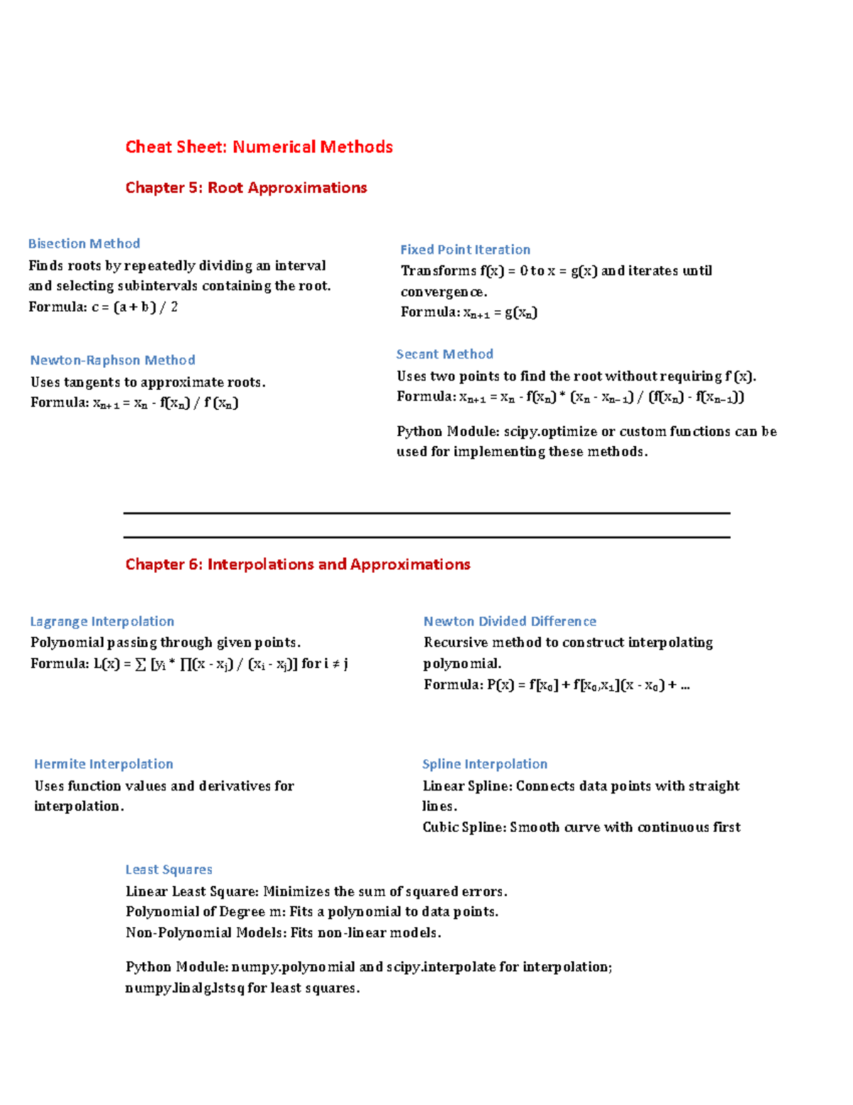 Numerical Methods Cheat Sheet: Key Formulas & Techniques Guide - Studocu