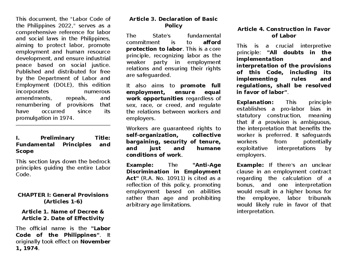 Labor Code Reviewer - Comprehensive Guide for CHRA Students - Studocu