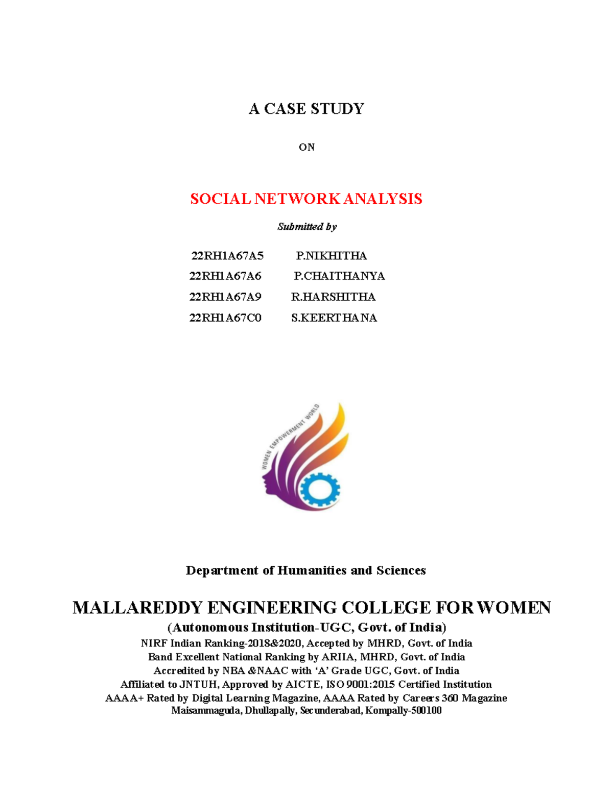 Case Study on Social Network Analysis (22RH1A67) - Studocu