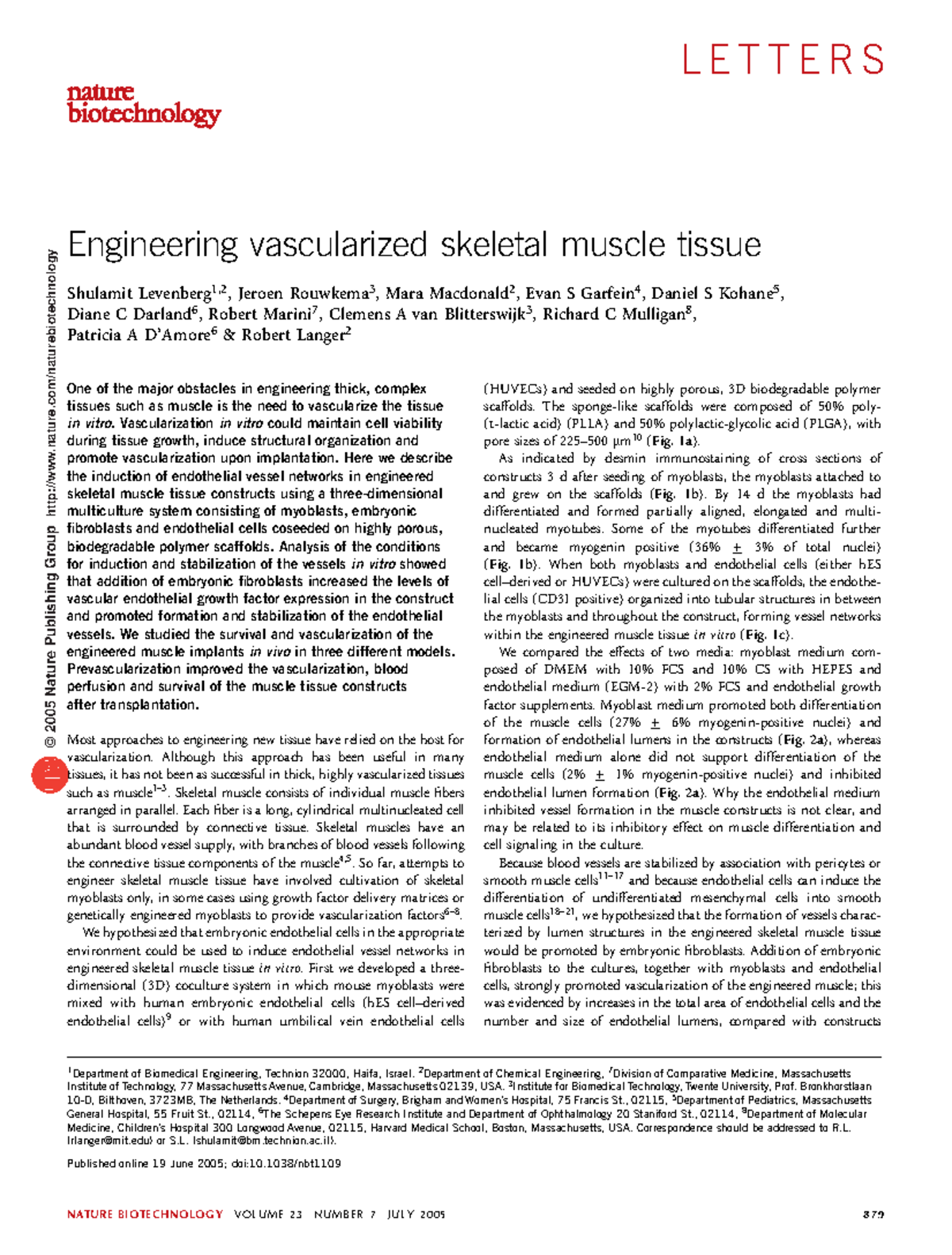 Engineering Vascularized Skeletal Muscle Tissue: Induction of ...