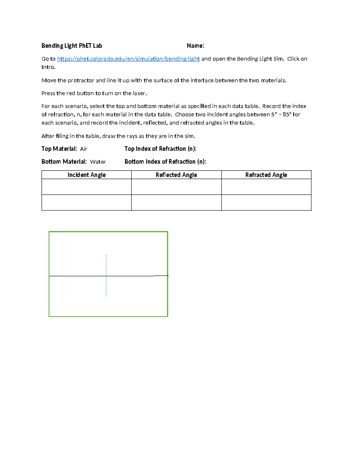 Bending Light PhET Lab - Physics Experiment Analysis - Studocu