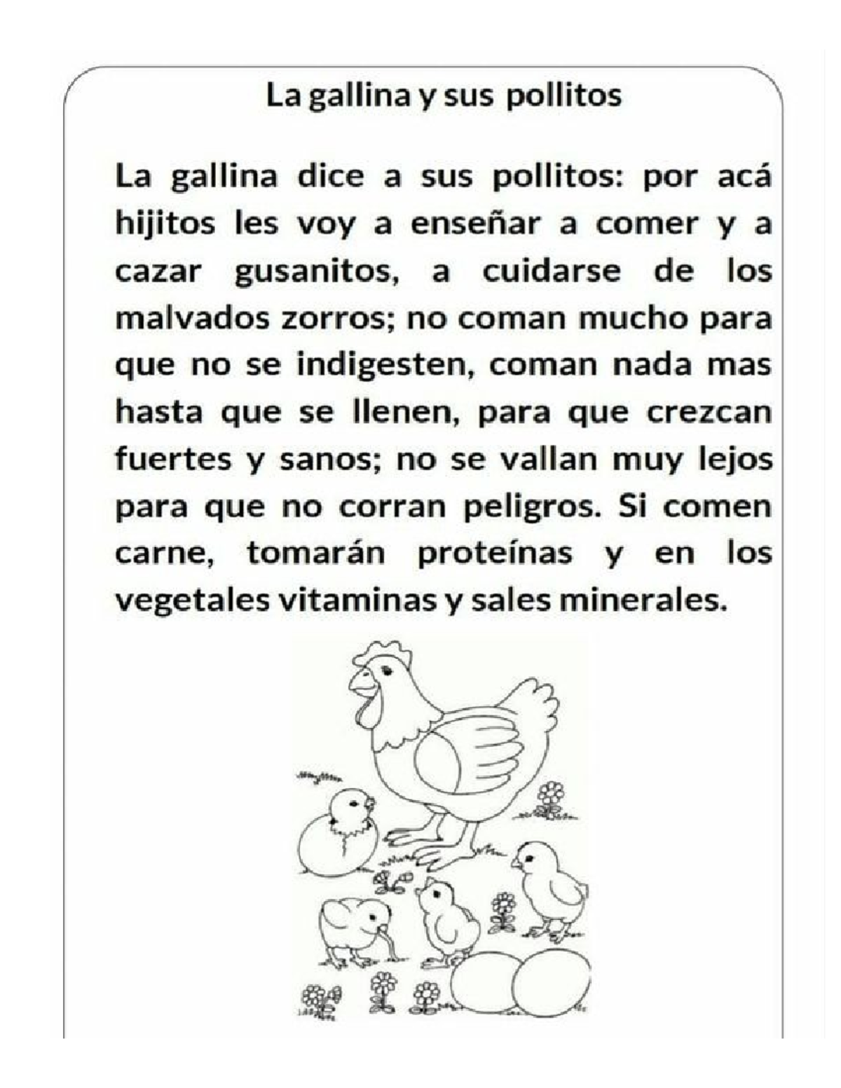 Cuentos - documentos educativos - La gallina y sus pollitos La gallina ...