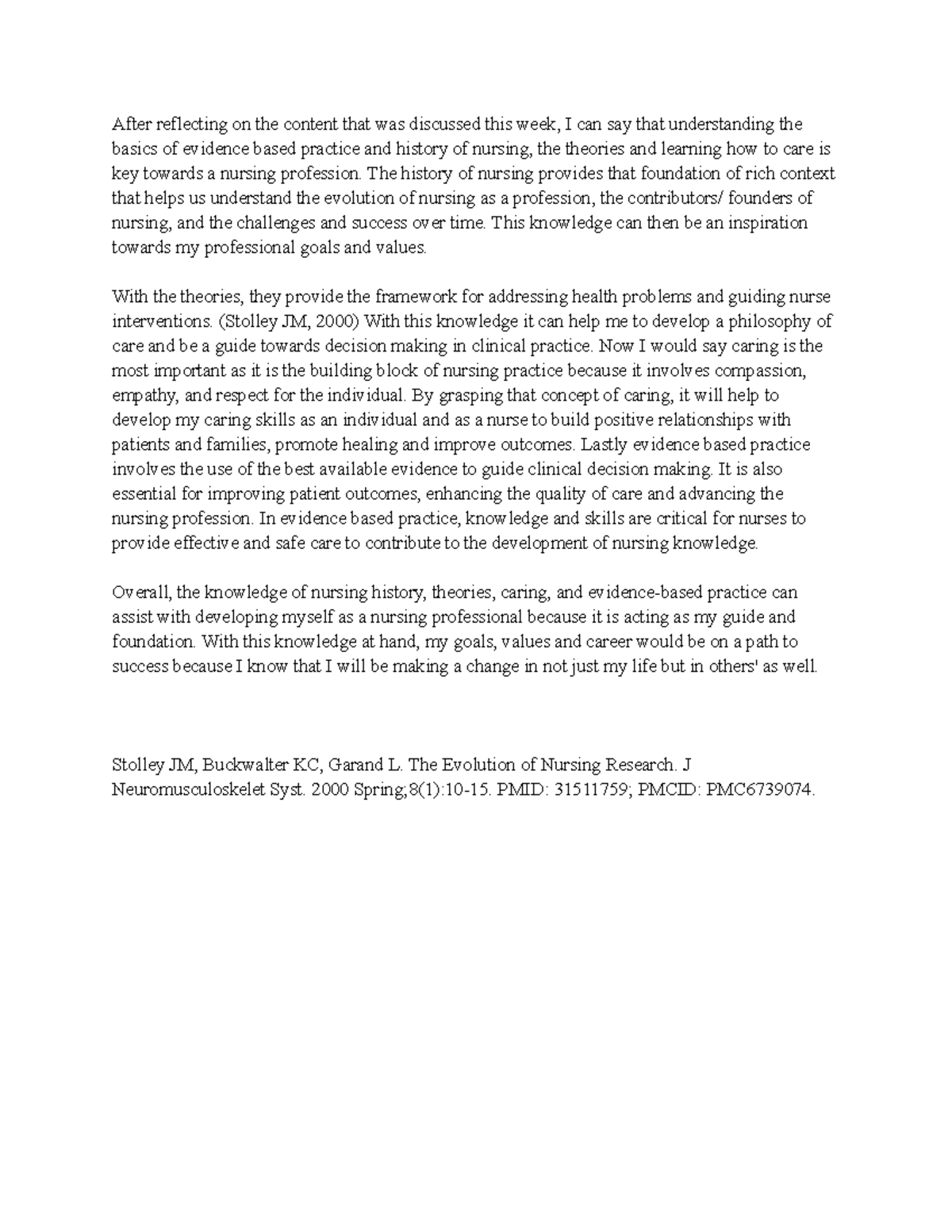 Nursing 101: Reflection on Evidence-Based Practice and Caring - Studocu