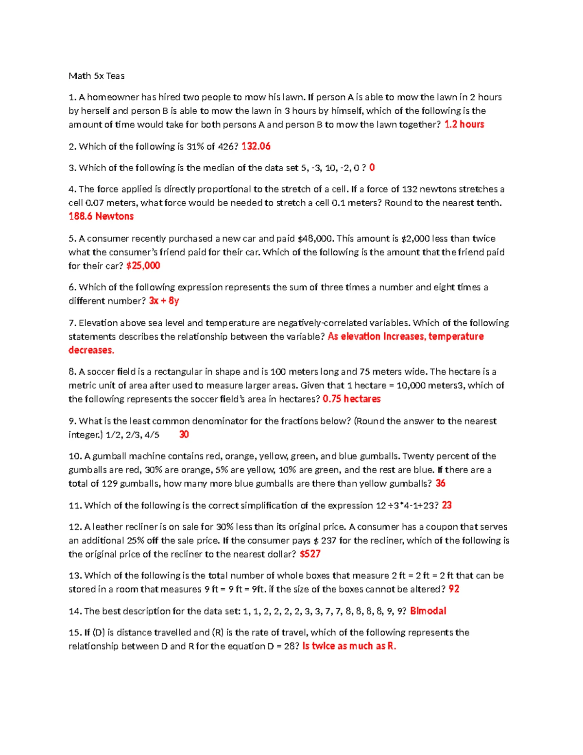 Math 3x Teas - Practice Questions for TEAS Test Preparation - Studocu