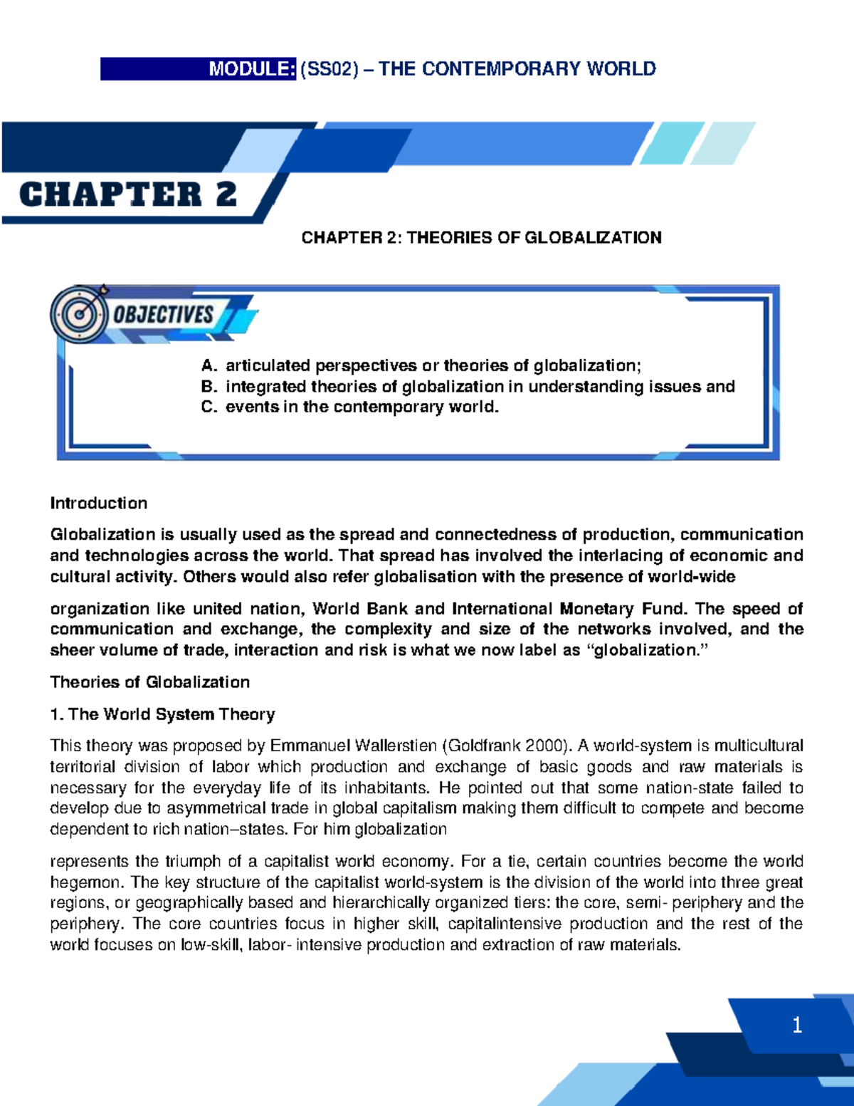 MODULE: (SS02) THE CONTEMPORARY WORLD CHAPTER 2: THEORIES OF ...