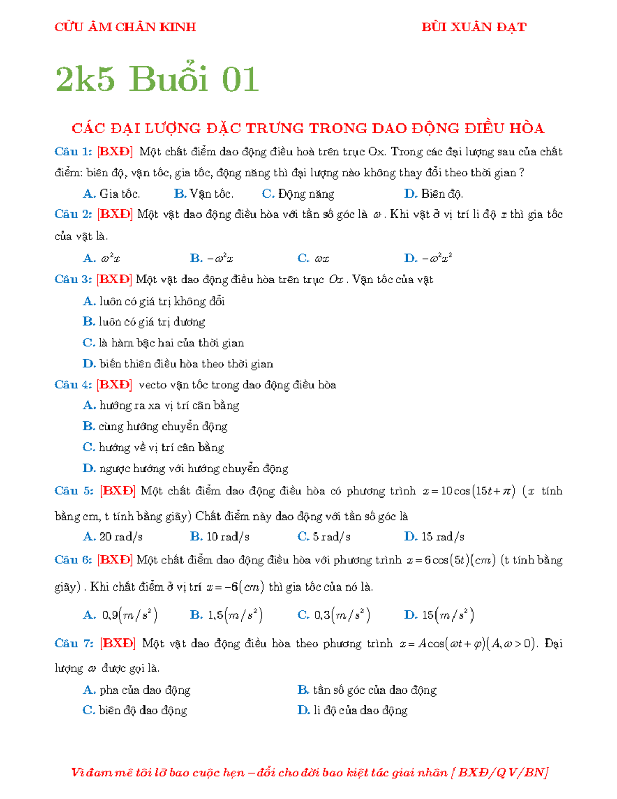 CỬU ÂM CHÂN KINH BÙI XUÂN ĐẠT 2k5 Buổi 01 - Đặc Trưng Dao Động Điều Hòa ...