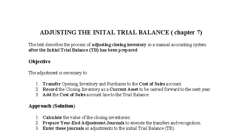 Adjusting the Initial Trial Balance: Chapter 7 Insights - Studocu