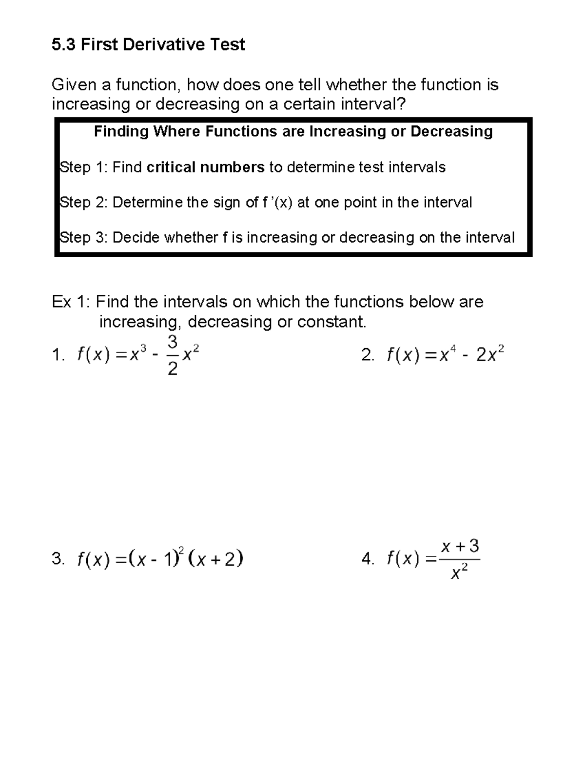 5.3A First Derivative Test 2021 - 5 First Derivative Test Given a ...