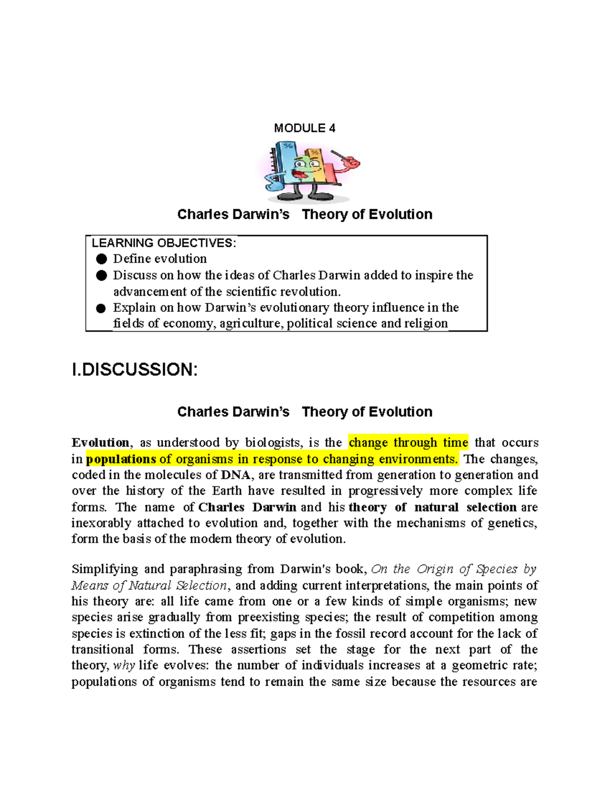 Module 4 (Charles Darwins Theory of Evolution) - MODULE 4 Charles ...