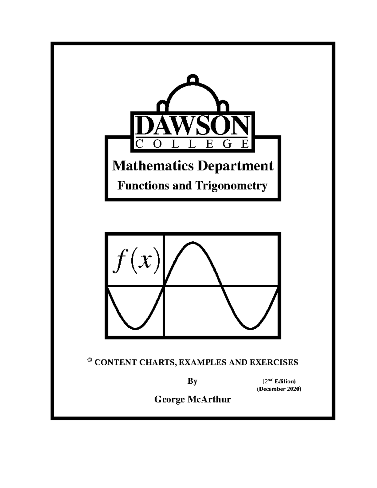 Functions and Trigonometry Notes - 201-015 by George McArthur (Dec 2020 ...