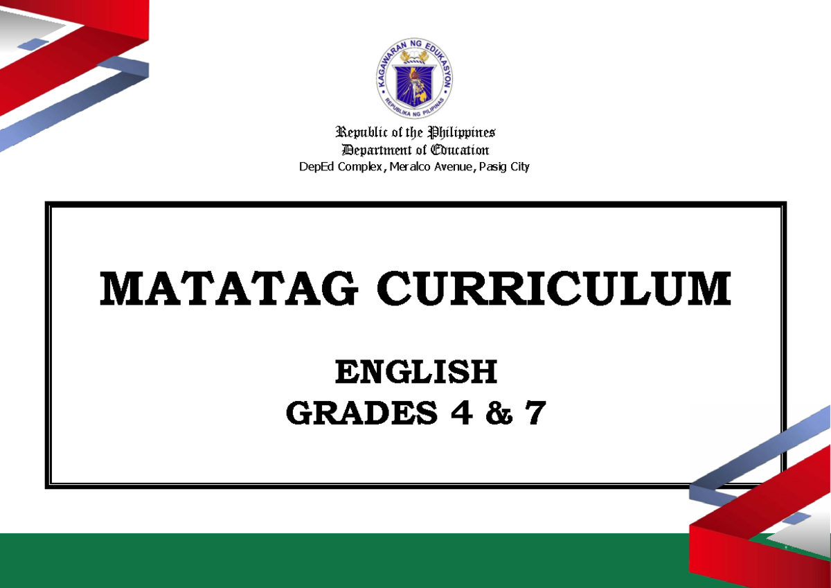 Matatag Curriculum: English Grades 4-7 Language Framework Overview ...
