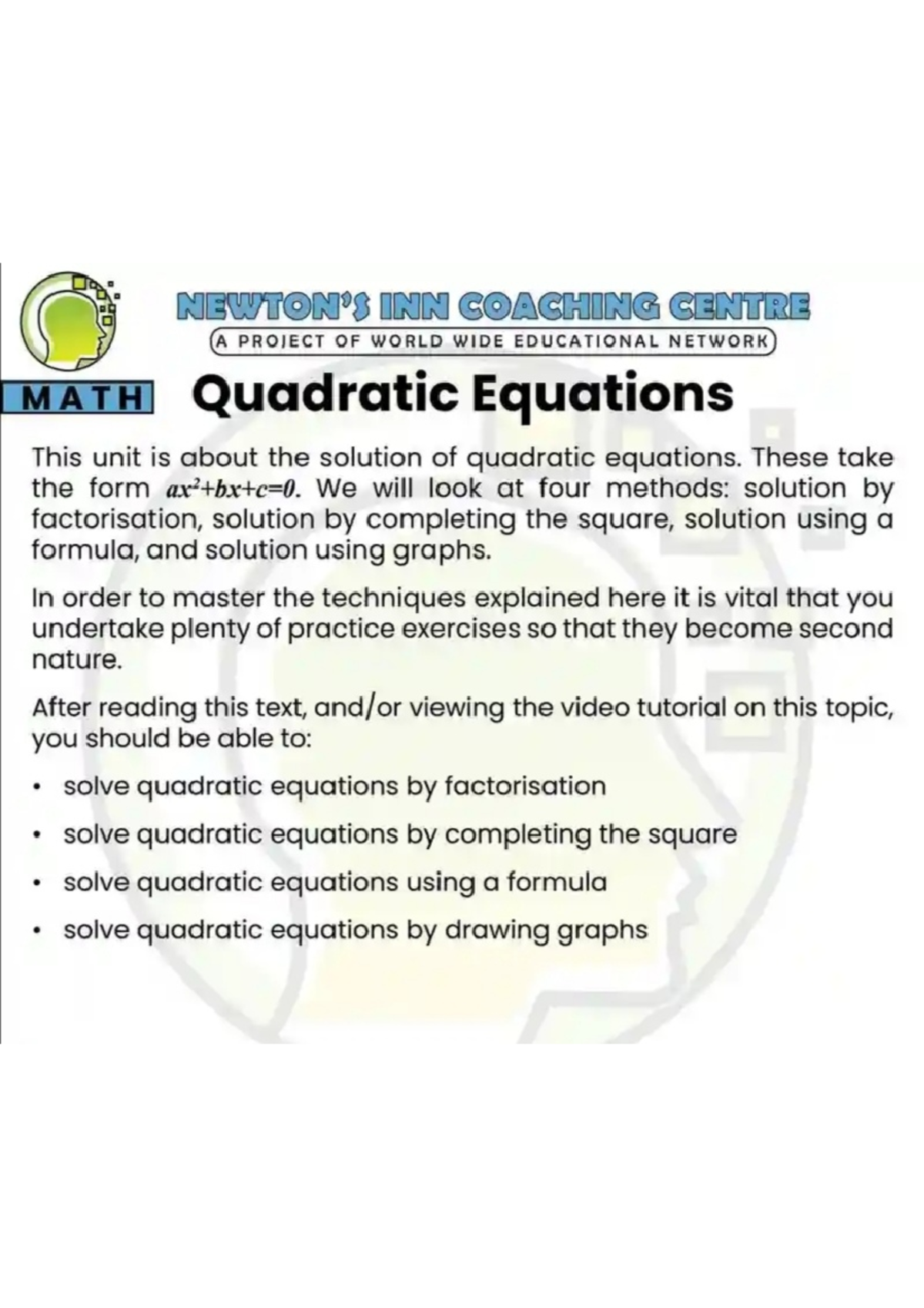MATH 101: Understanding Quadratic Equations and Their Solutions - Studocu
