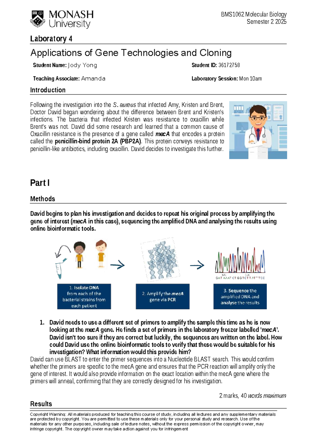 BMS1062 Molecular Biology Lab 4: Gene Technologies & Cloning Worksheet ...