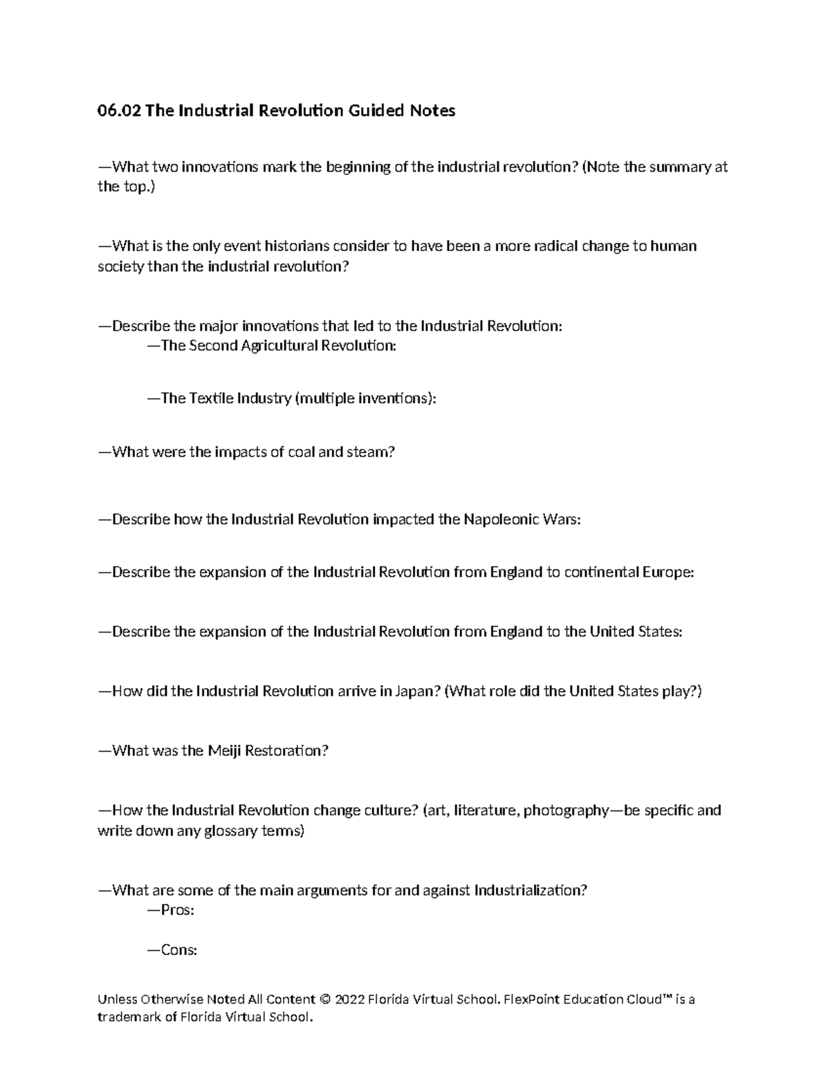 06.02 Industrial Revolution Guided Notes: Key Innovations & Impacts ...