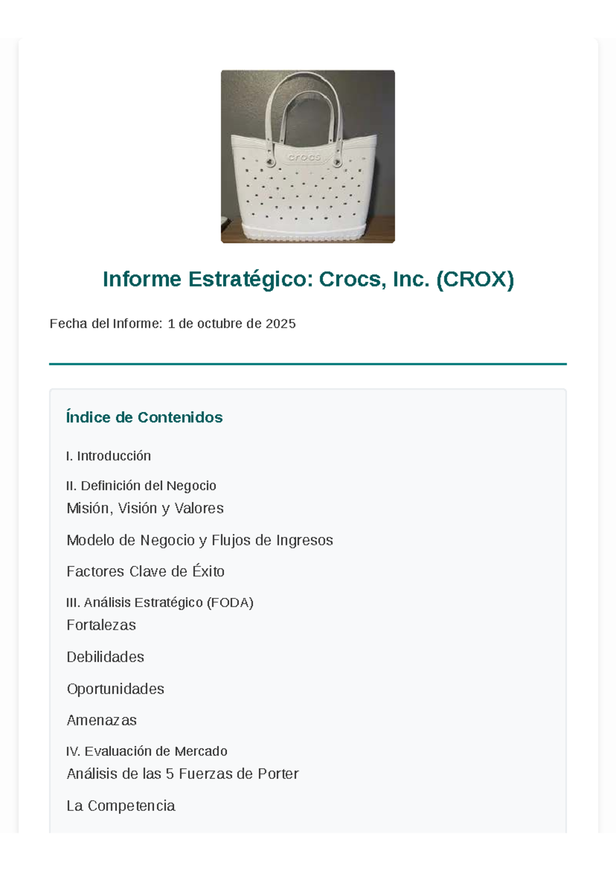 Informe Estratégico: Análisis de Crocs, Inc. (CROX) 2025 - Studocu