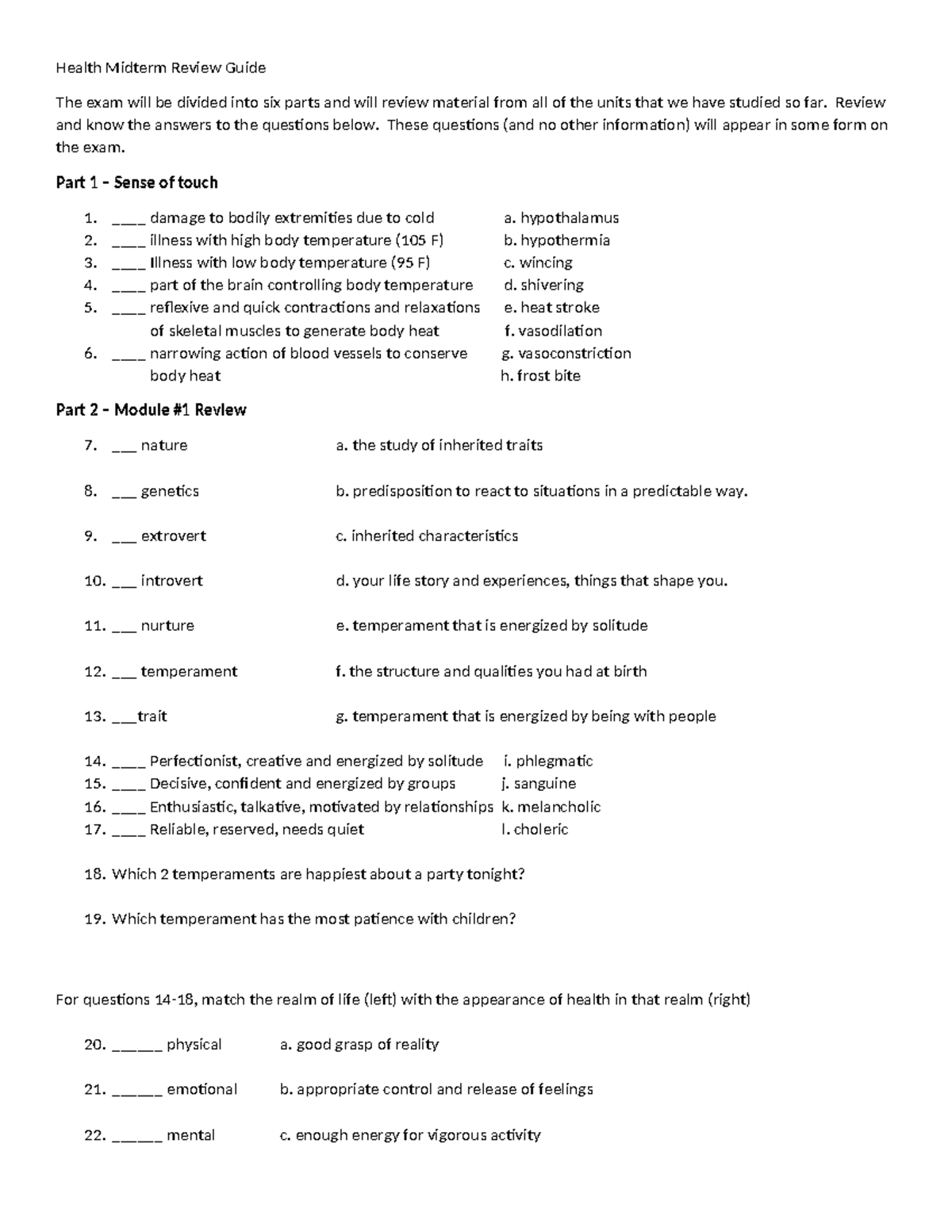 Health 101 Midterm Review Guide: Key Concepts & Questions - Studocu